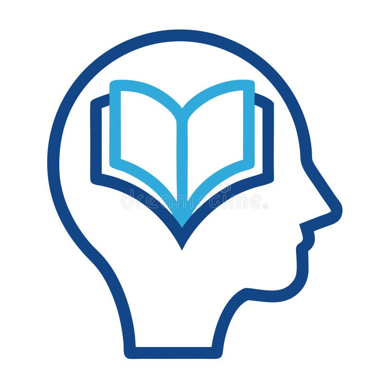 Education Icon: Head Profile with Open Book for Learning, Knowledge ...