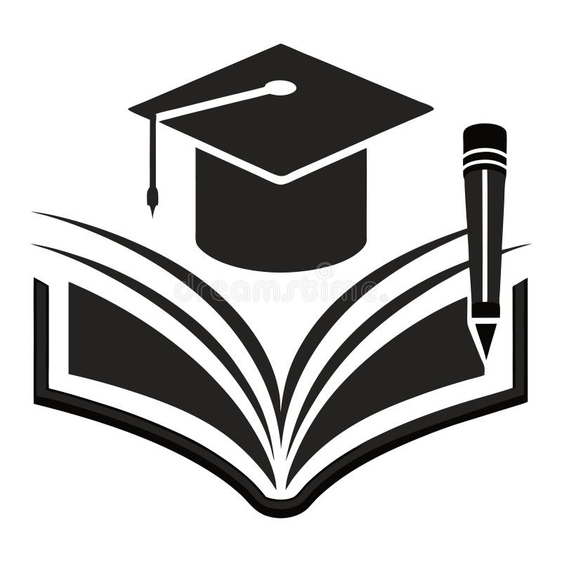 Education Icon: Graduation Cap, Open Book, and Pencil Symbolizing ...