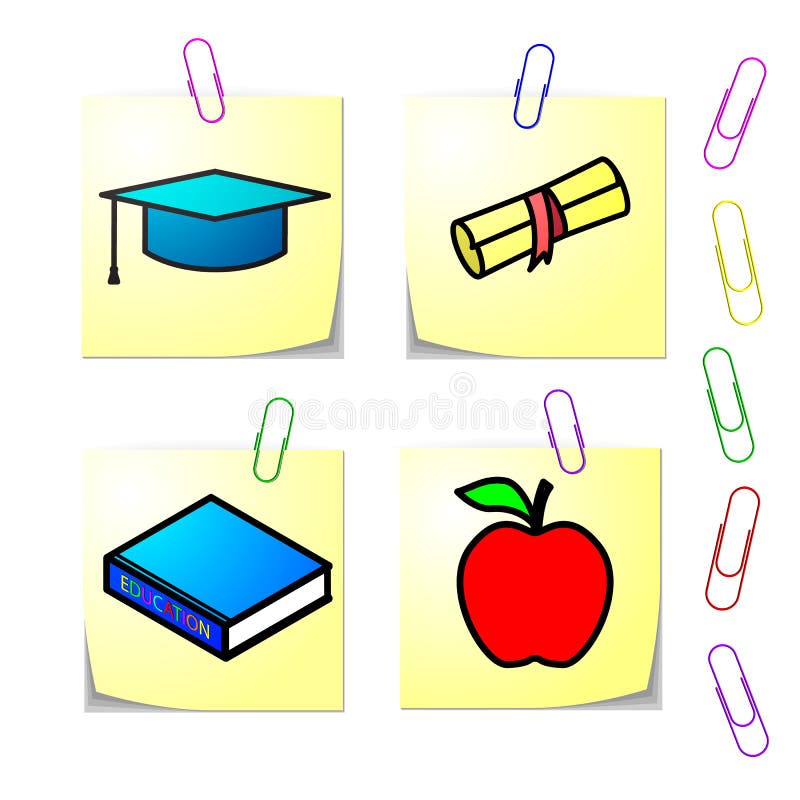 Education Icon on Paper Note and Clip Stock Vector - Illustration of ...