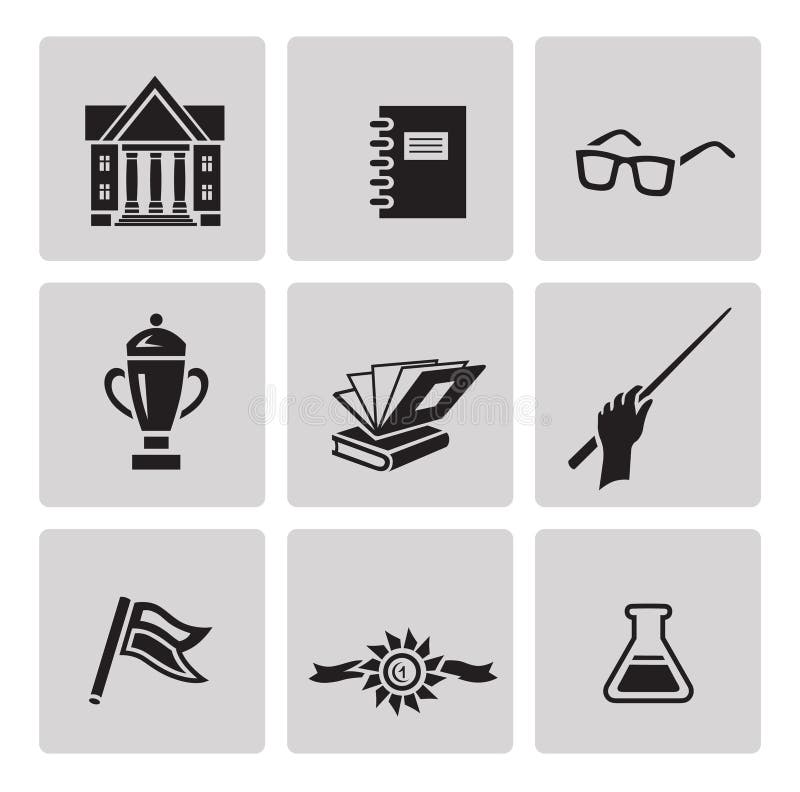 Education Icon Set. Black Sign on Gray Background Stock Illustration ...