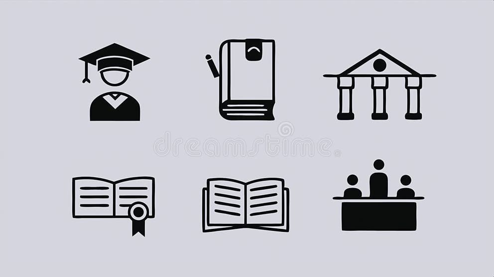 Education Icon Set Featuring Graduation, Learning, and Academic ...