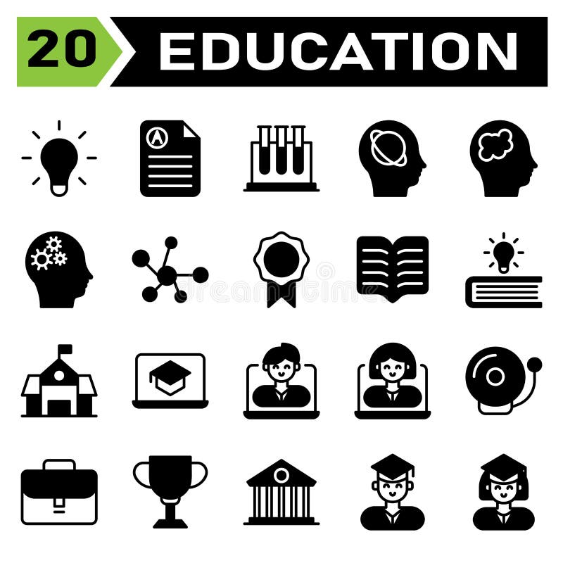 Education Icon Set Include Bulb, Idea, Light, Genius, Lamp, Education ...