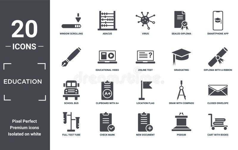 Education Icon Set. Include Creative Elements As Window Scrolling ...