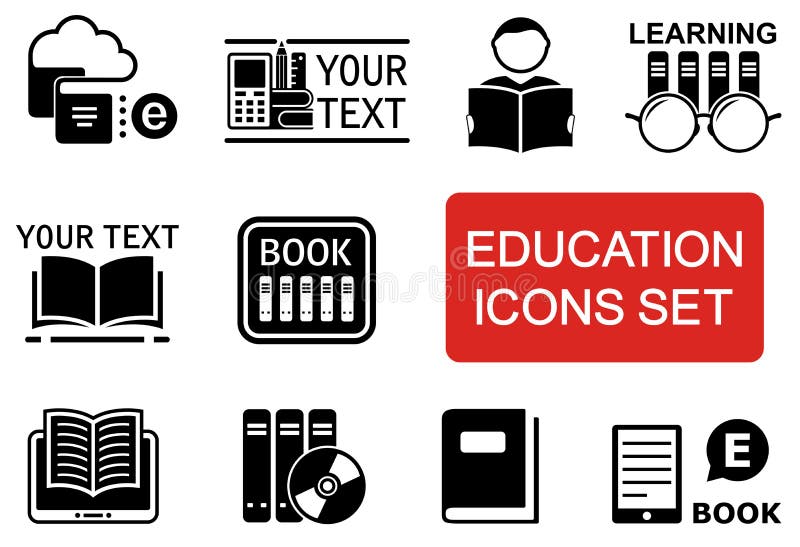 Education Icon Set with Red Accent Stock Vector - Illustration of ...
