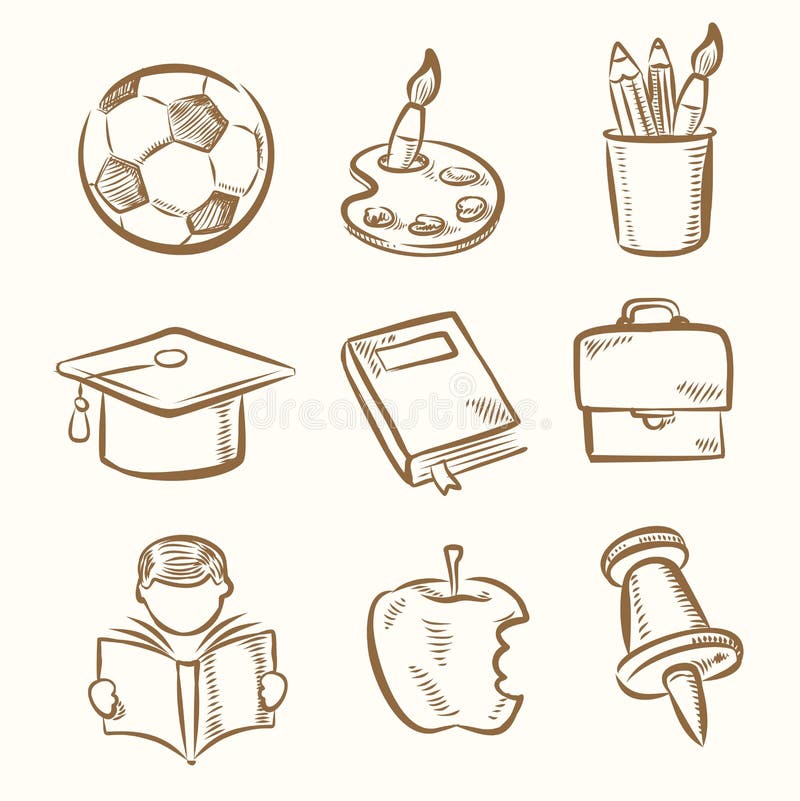 Education Hand Drawing Line Icons. Stock Vector - Illustration of ...