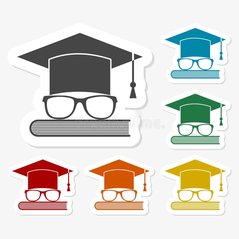 Education Sticker Logo Concept with Graduation Cap and Open Book Pages ...