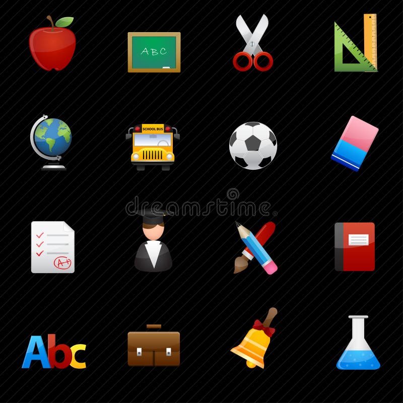 Education Icons and Black Background Stock Vector - Illustration of ...