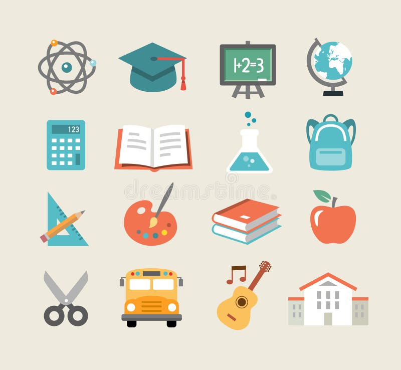 Education Icons in Flat Design Style Stock Vector - Illustration of ...