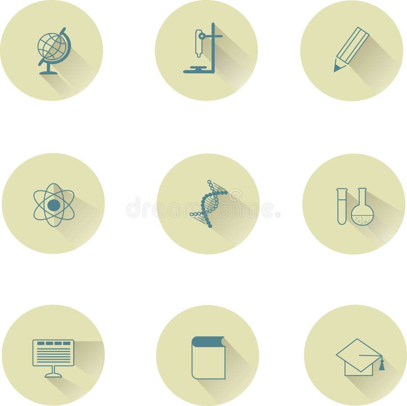 Education Icons Round, Blue Objects with Shadow on Beige, Pastel Colors ...