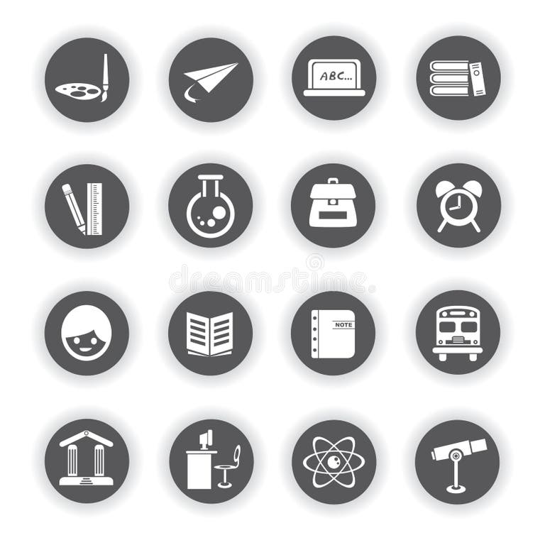 Education Icons, Round Buttons Stock Illustration - Illustration of ...