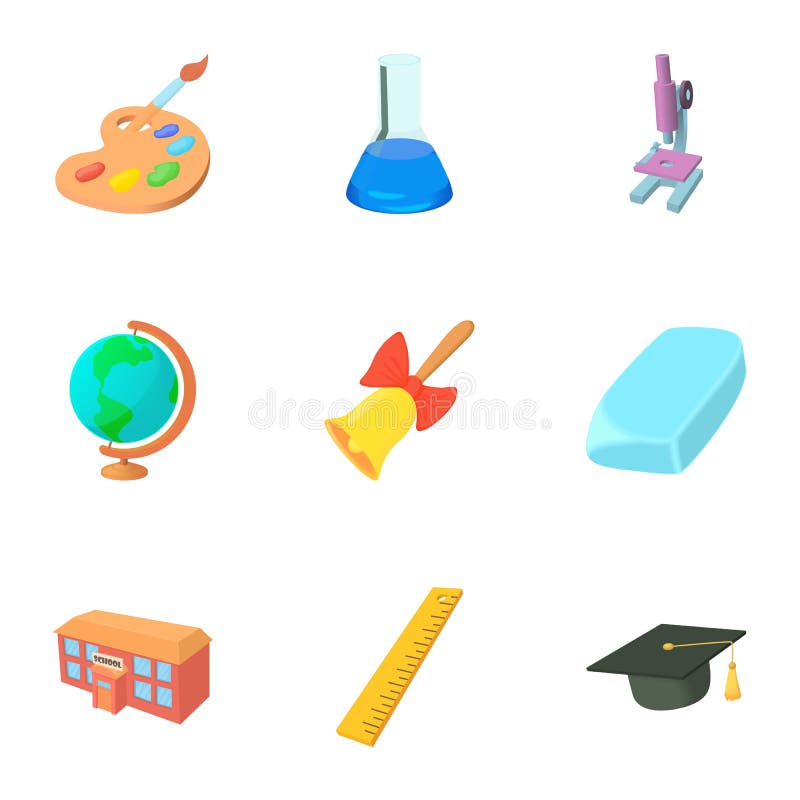 Education Icons Set, Cartoon Style Stock Vector - Illustration of ...