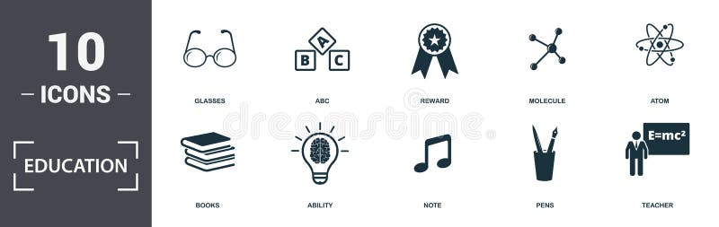 Education Icons Set Collection. Includes Simple Elements Such As Brain ...