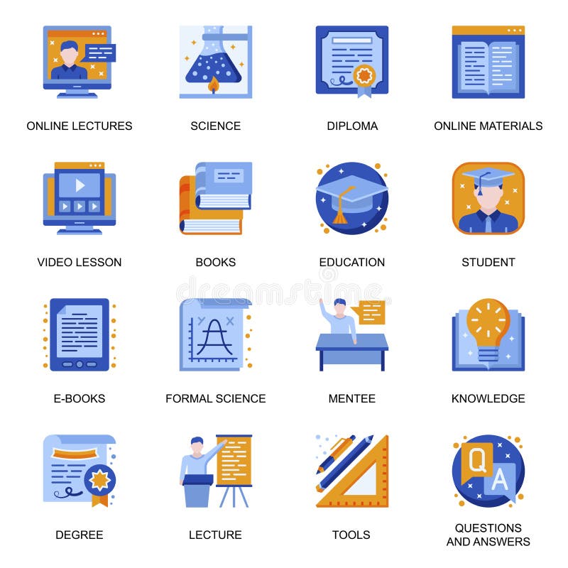 Education Icons Set in Flat Style. Stock Vector - Illustration of ...