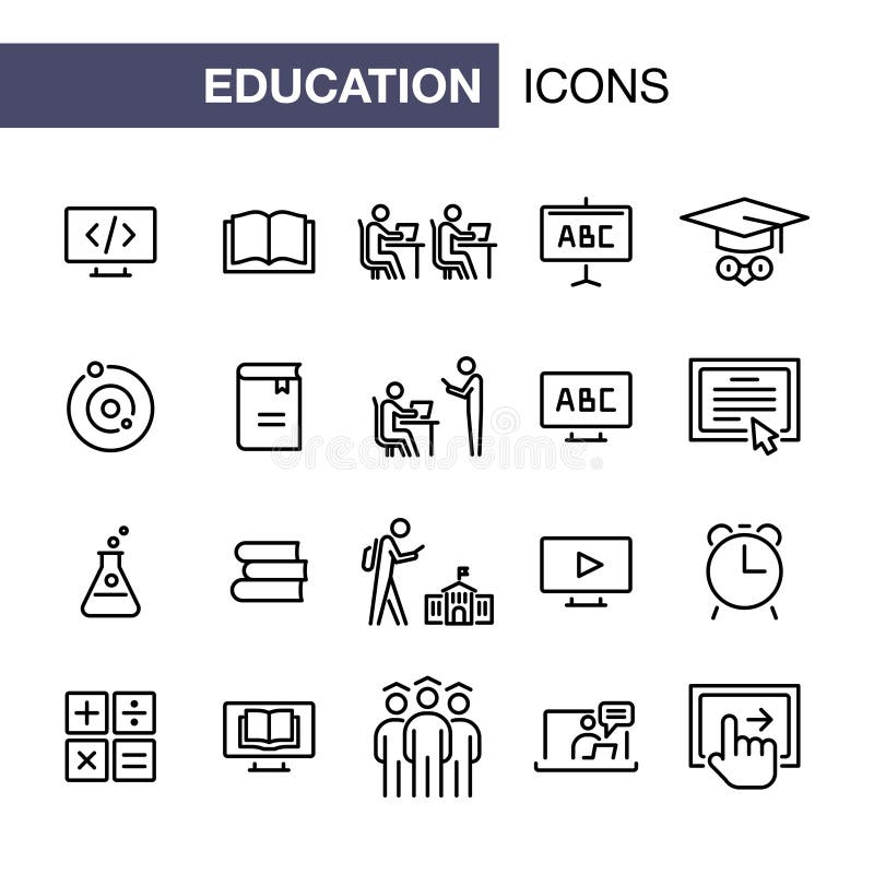 Education Icons Set Simple Flat Style Outline Illustration Stock Vector ...