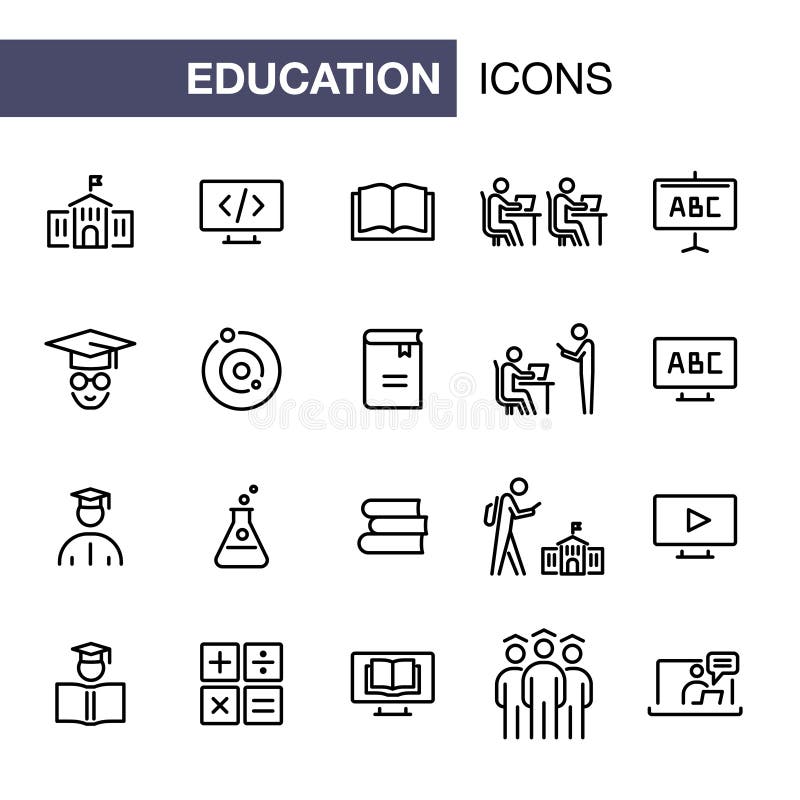 Education Icons Set Simple Flat Style Outline Illustration Stock Vector ...