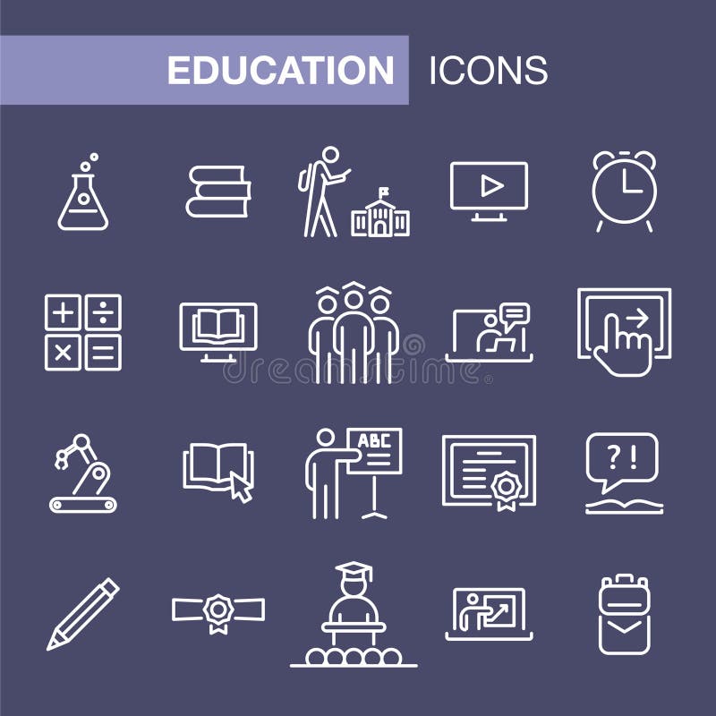 Education Icons Set Simple Flat Style Outline Illustration Stock Vector ...