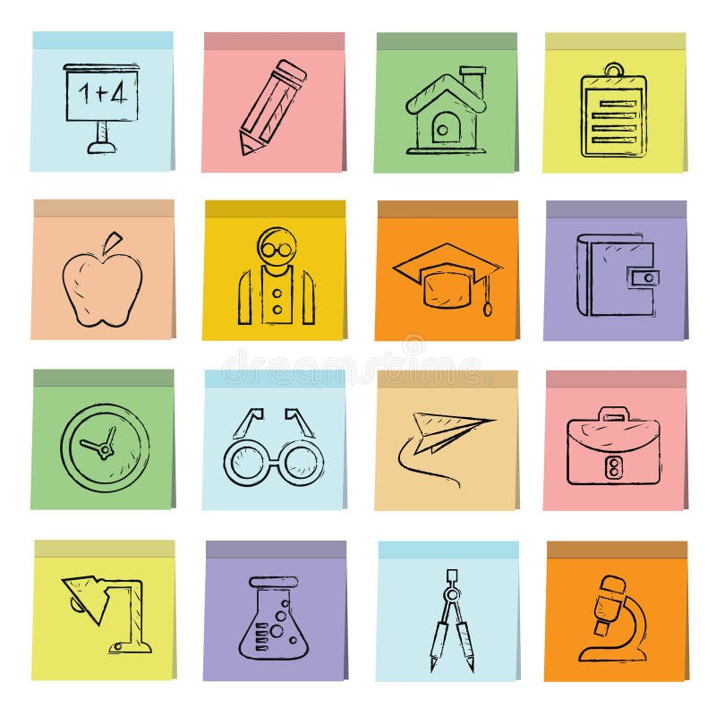 Education Icons Sticky Note Paper Stock Illustration - Illustration of ...