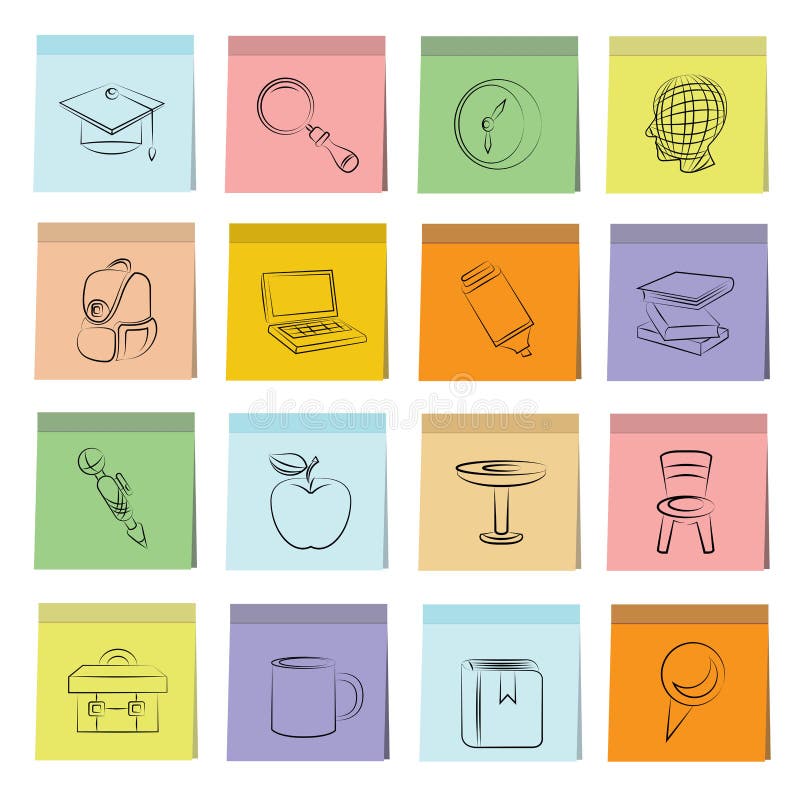 Education Icons Sticky Note Paper Stock Illustration - Illustration of ...