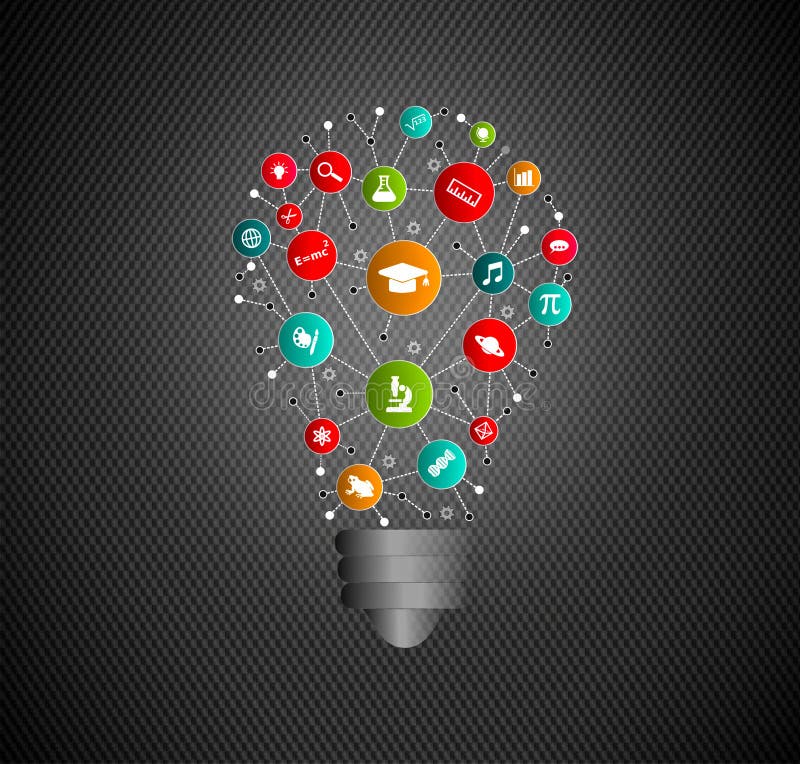 Education Idea - Virtual Lightbulb with Education Icons Stock ...