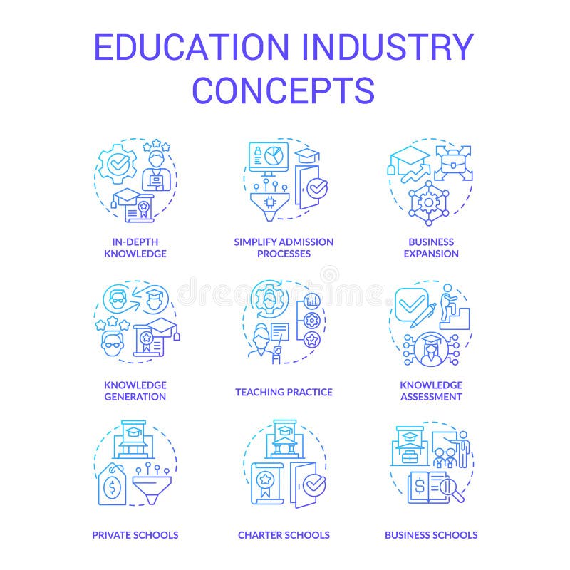 Education Industry Blue Gradient Concept Icons Set Stock Vector ...