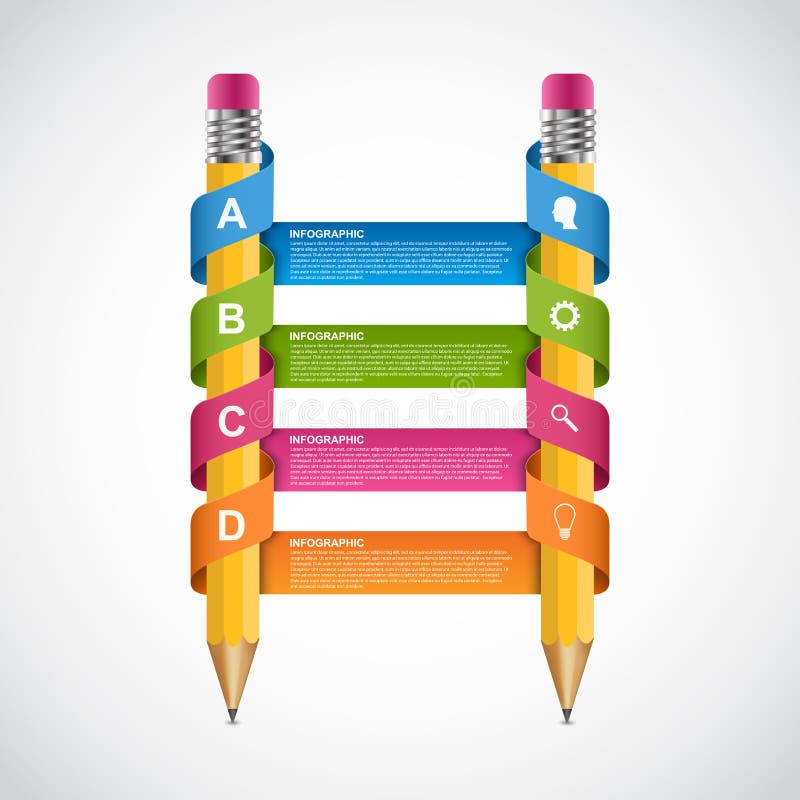 Education Infographics Design Template. Pencil Wrapped Ribbon Stock ...