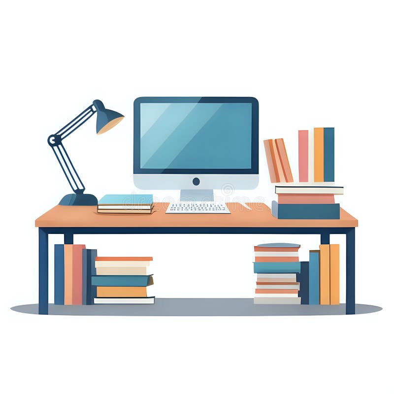 Education or Intellectual Work Concept Work Desk with Books Vector Flat ...