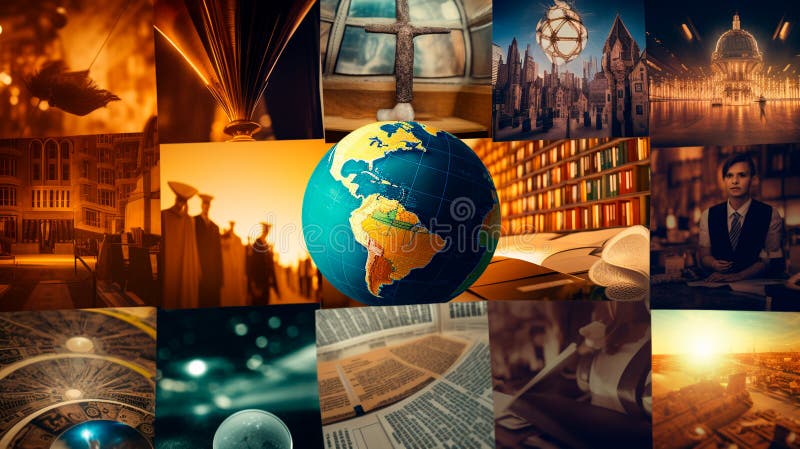Education and Intelligence Collage with Global Travel Theme, Bulb ...