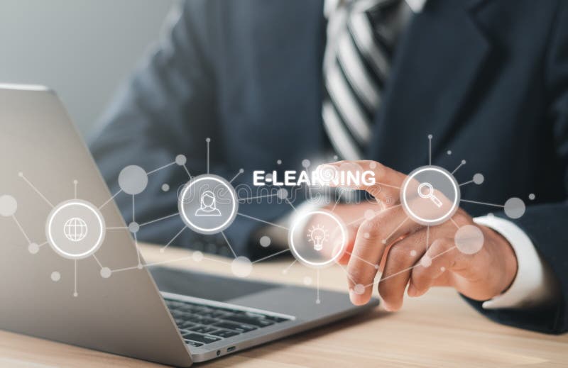 Education Internet Technology. Person Who Attends Online Lessons on a ...