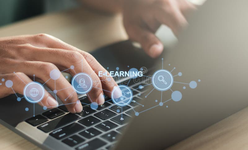 Education Internet Technology. Person Who Attends Online Lessons on a ...