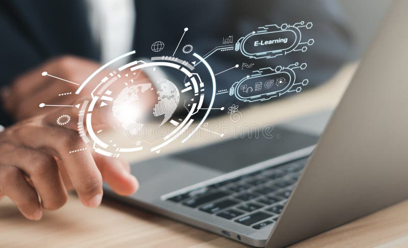 Education Internet Technology. Person Who Attends Online Lessons on a ...