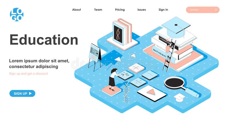 Education Isometric Concept. Students Study at School, College or ...