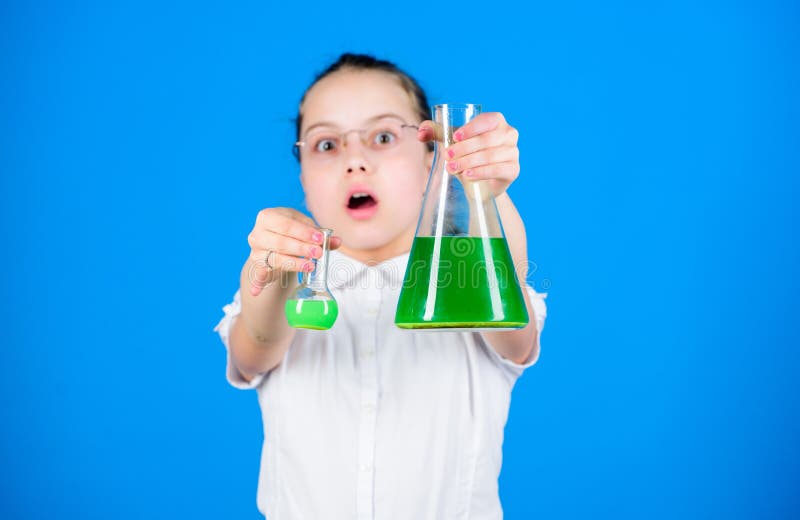 Small Smart Girl with Testing Flask. Child Study Bilogy Lesson. Science ...