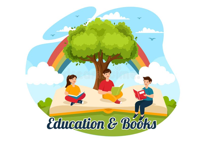 Education and Knowledge Books Vector Illustration Featuring People ...