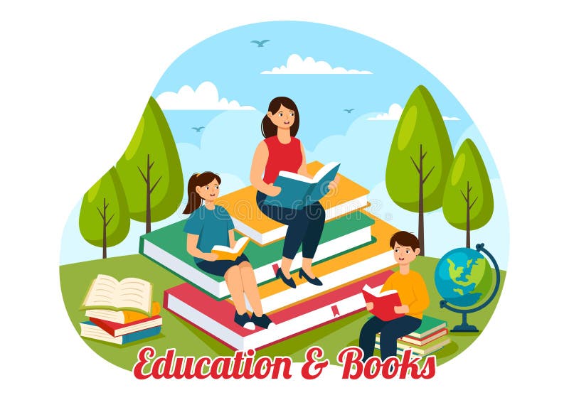 Education and Knowledge Books Vector Illustration Featuring People ...