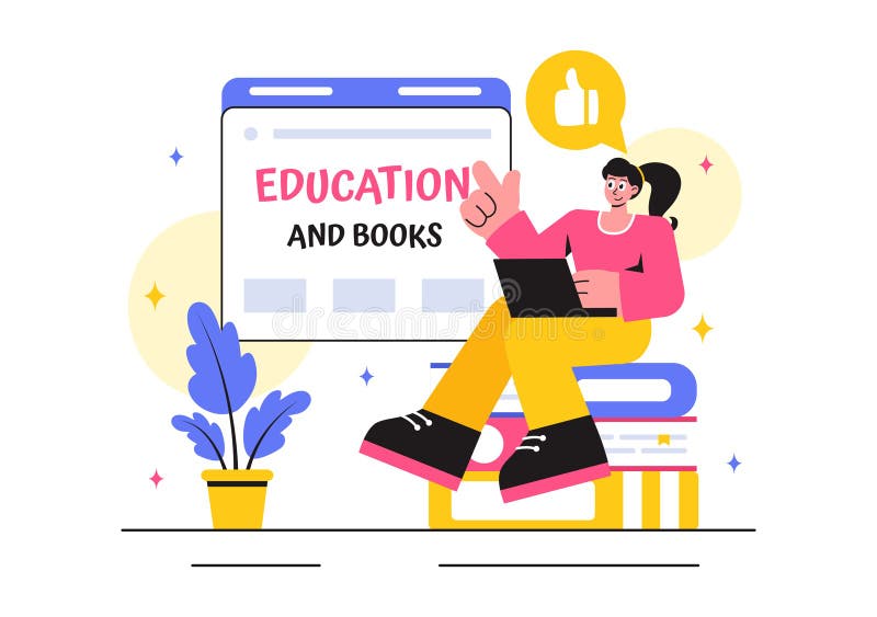 Education and Knowledge Books Vector Illustration Featuring People ...