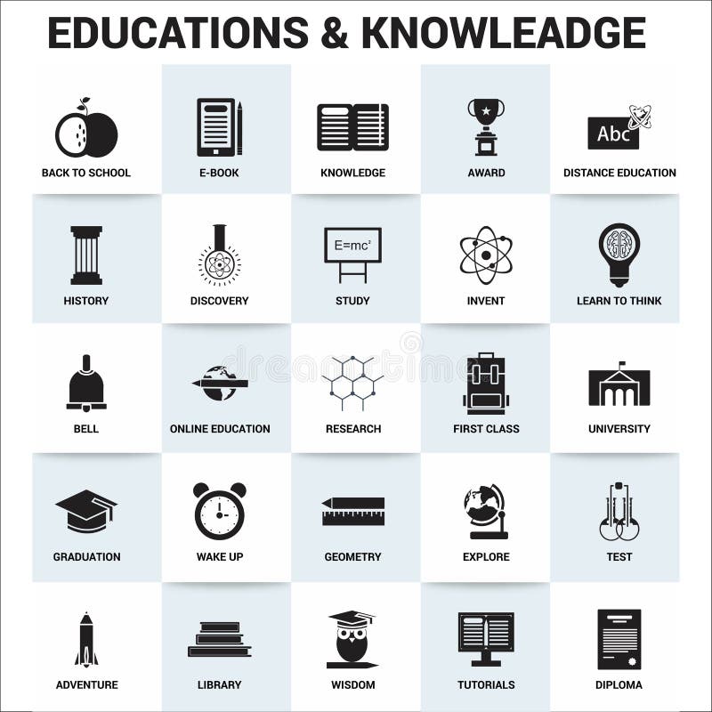 Education and Knowledge Icons Set Vector Stock Vector - Illustration of ...