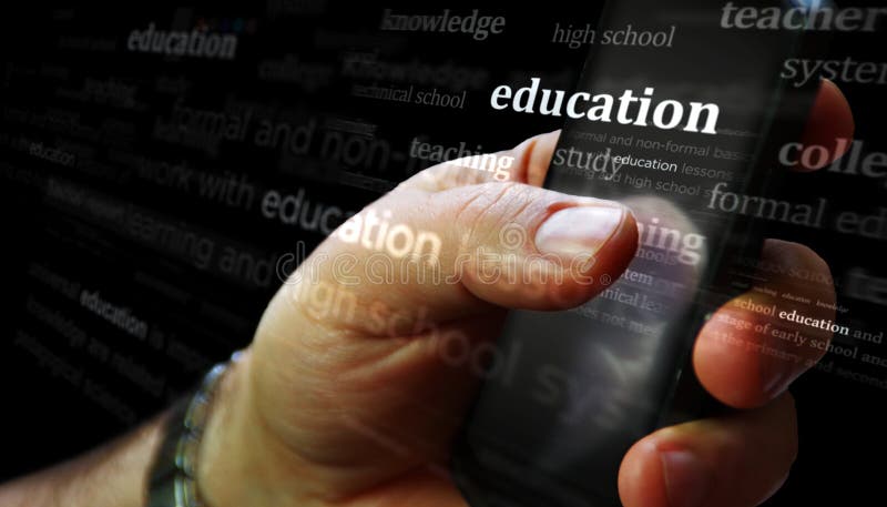 Education Learning and Knowledge News Titles on Screen in Hand 3d ...