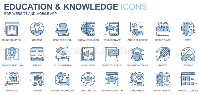 Education and Knowledge Web Icons Set in Duotone Line Design. Pack of ...