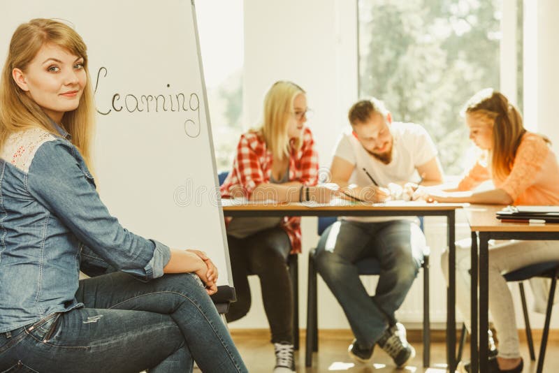 Student Girl Writting Learning Word on Whiteboard Stock Image - Image ...