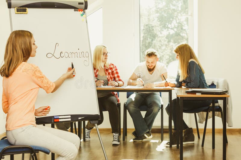 Student Girl Writting Learning Word on Whiteboard Stock Photo - Image ...