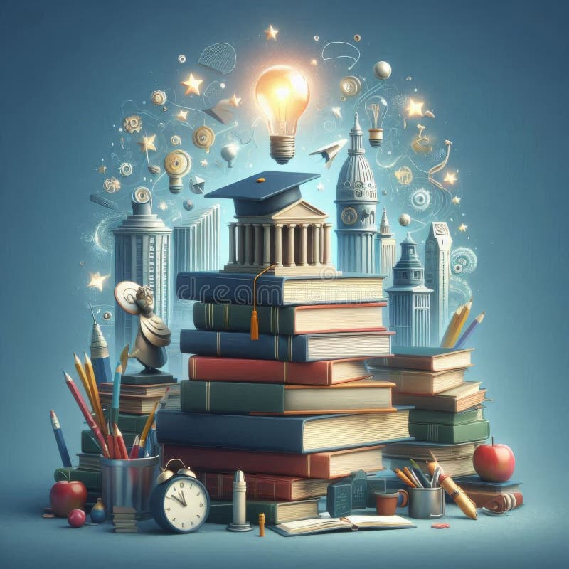 Education Leads To Knowledge University Books Stack Stock Illustration ...