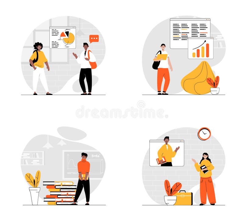 Education and Learning Concept with Character Set. Vector Illustrations ...