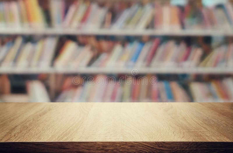 Education and Learning Concept of Empty Wooden Table in Library. for ...