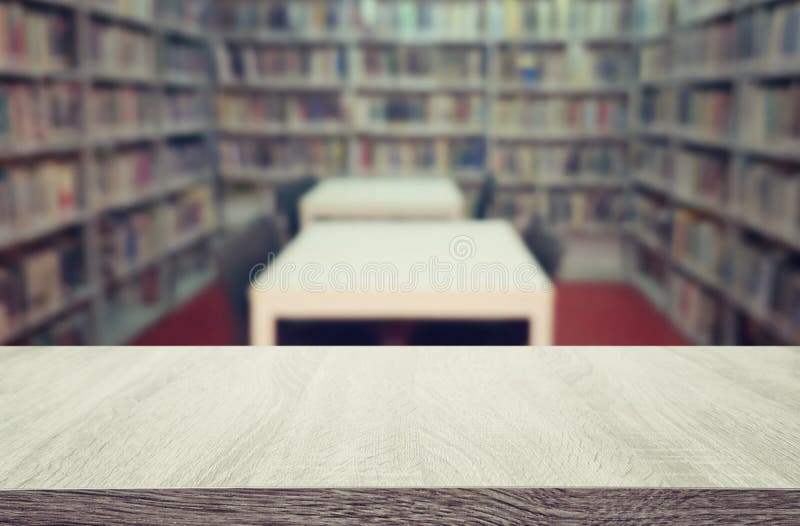 Education and Learning Concept of Empty Wooden Table in Library. for ...