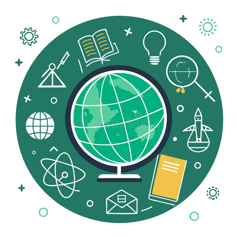 Education and Learning Graphic with Globe, Book, and Science Icons ...