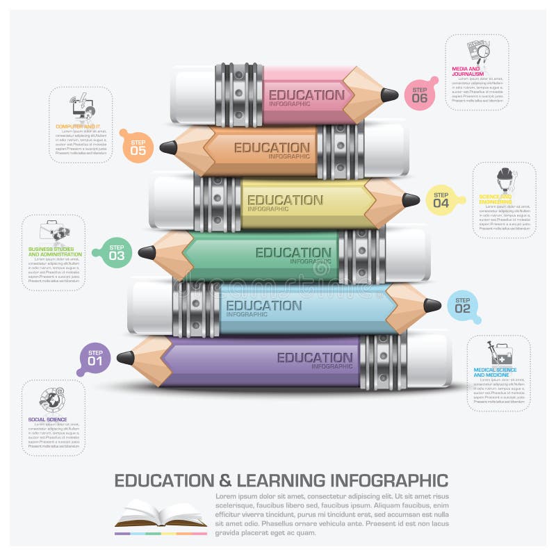 Education and Learning Subject Pencil Step Infographic Diagram Stock ...