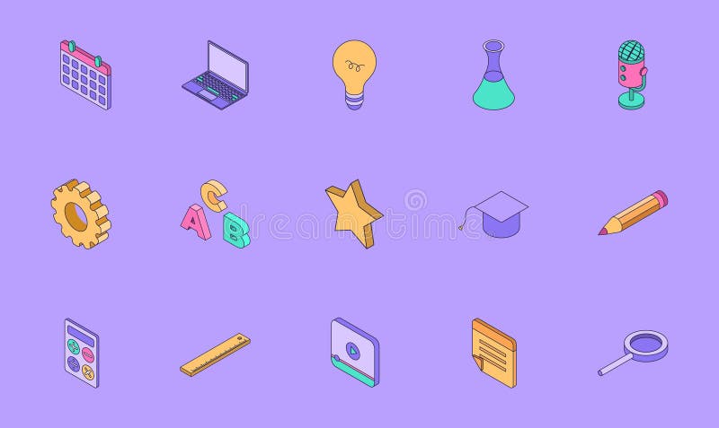 Education & Learning Isometric Icons Set. Vector Pictogram of Flat ...