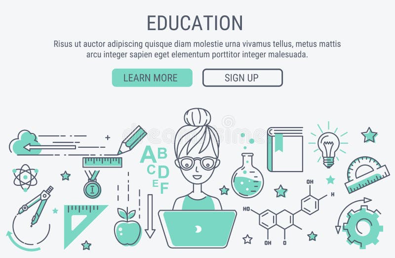 Education and Learning. Line Art Modern Vector Illustration Stock ...
