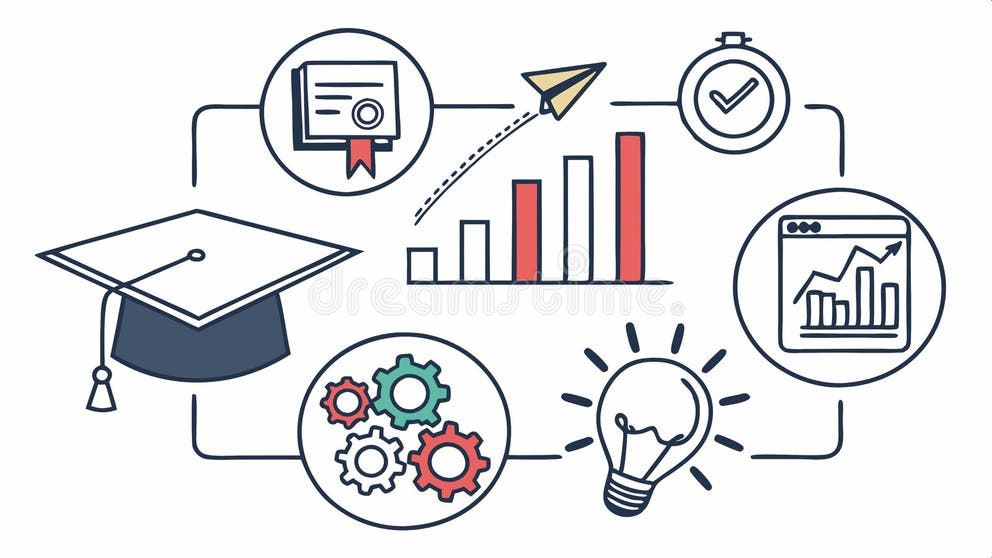 Education and Learning Progress Icons, Academic Growth and Study ...