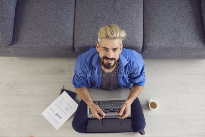 Education Learning Study Online Video Call Chat. Top View. Guy Student ...